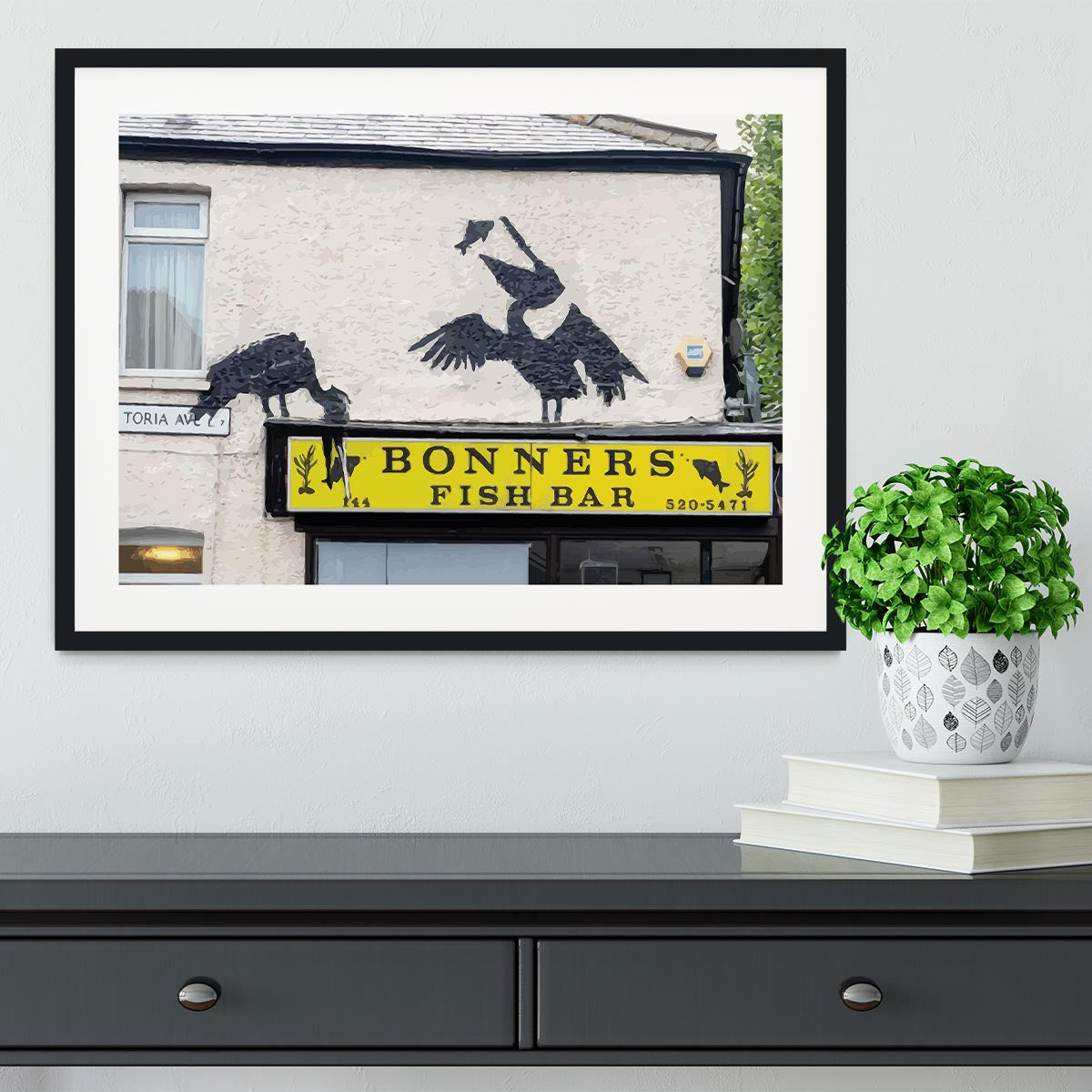 Banksy Bonners Fish Bar Framed Print | Canvas Art Rocks