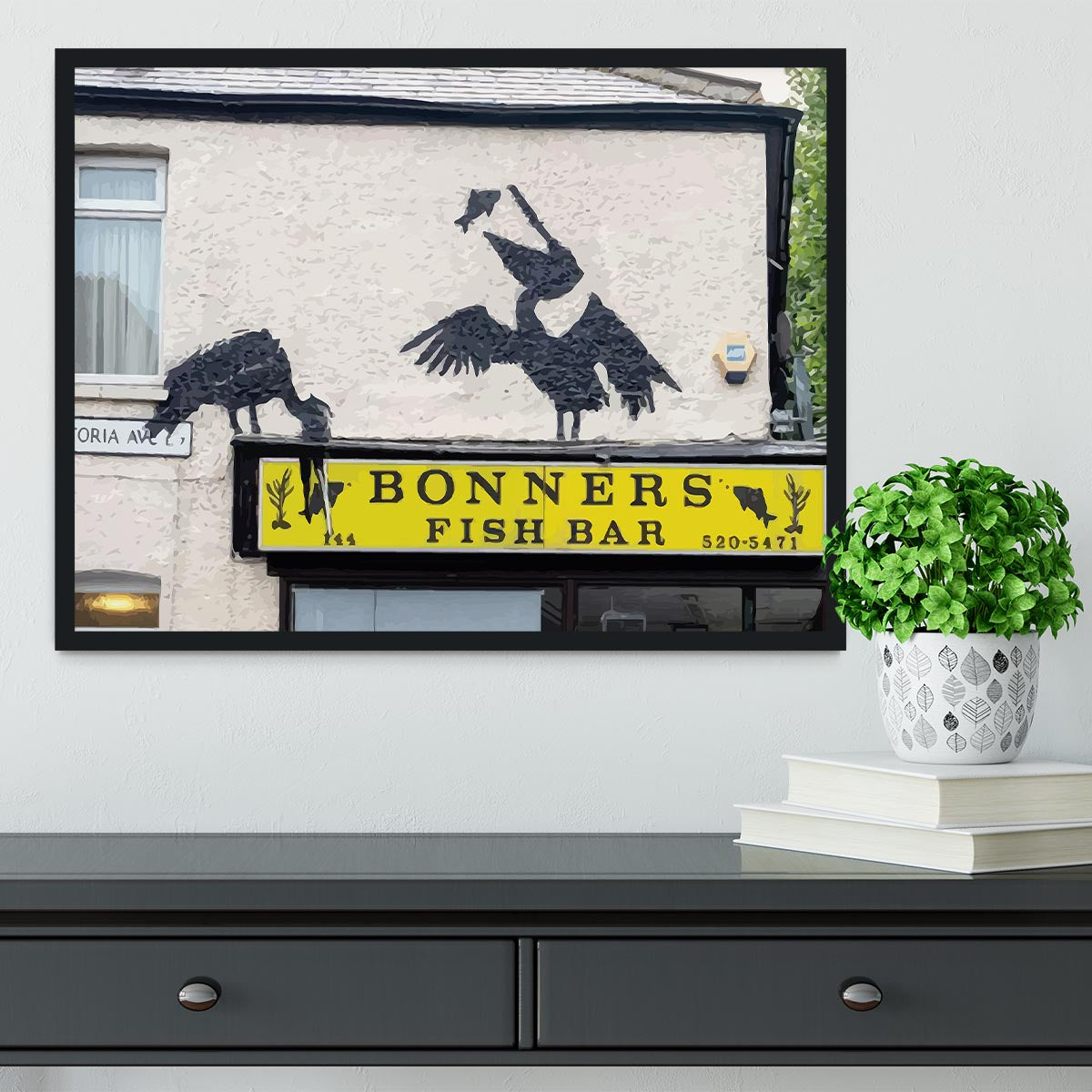 Banksy Bonners Fish Bar Framed Print | Canvas Art Rocks