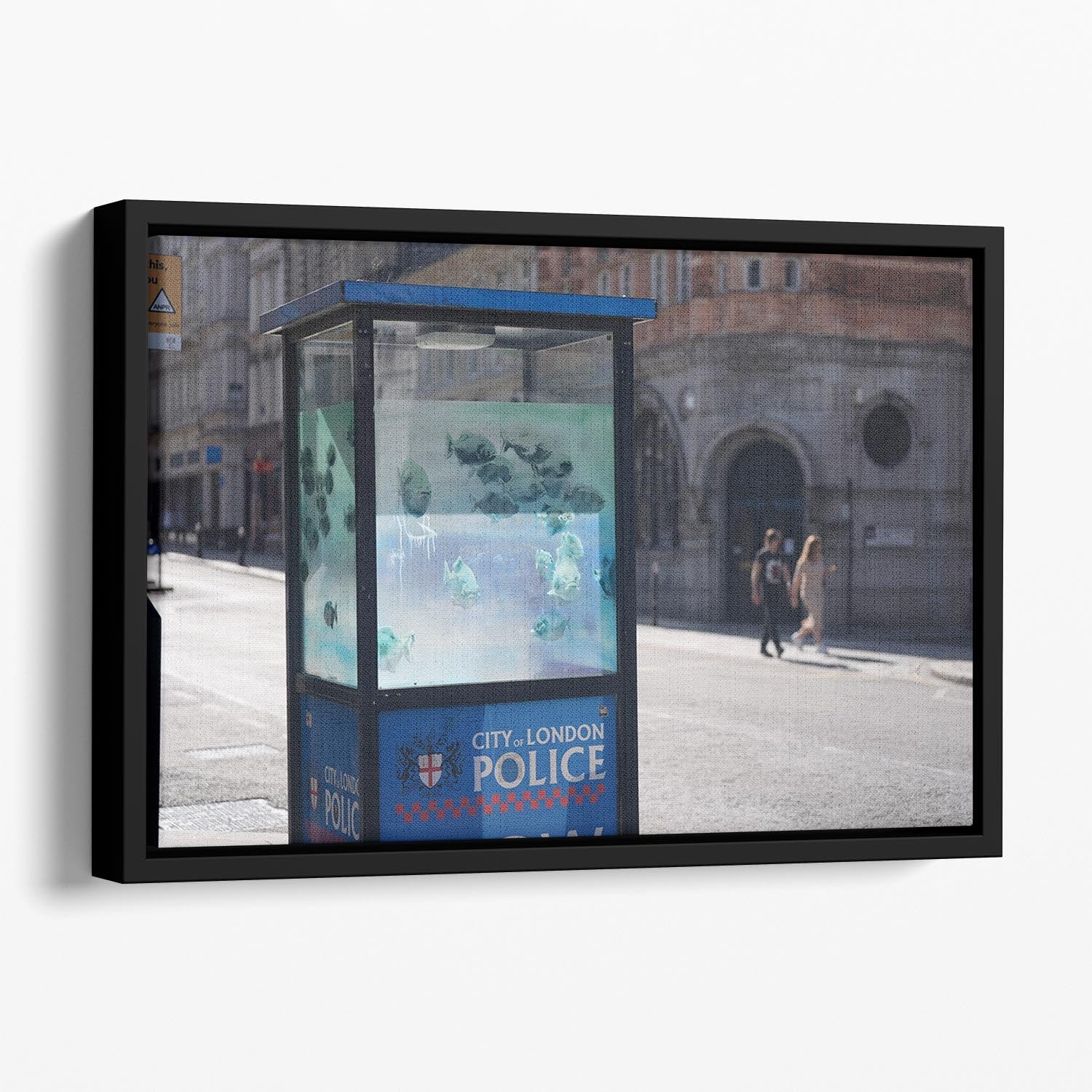 Banksy Fish Police Box Floating Framed Canvas | Canvas Art Rocks