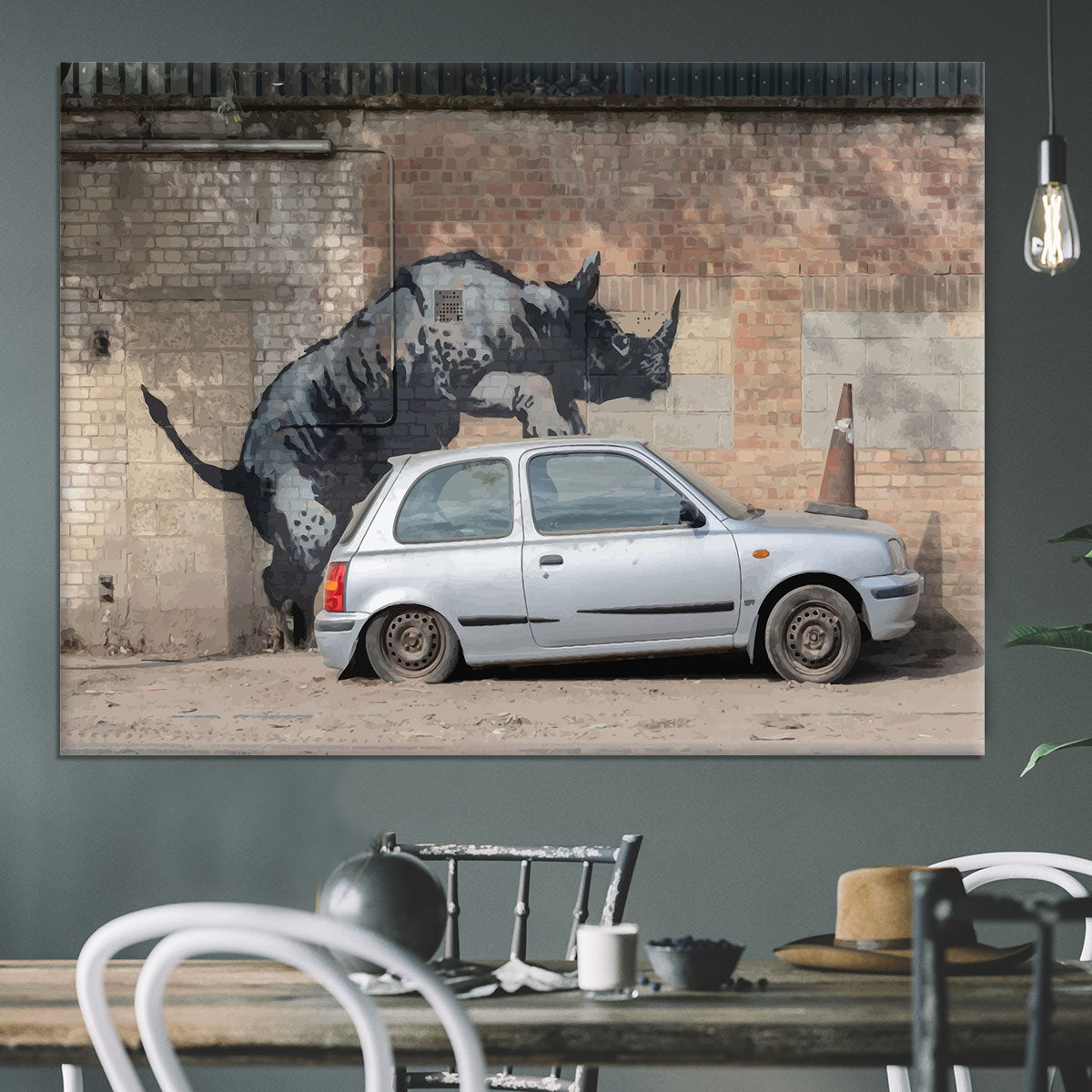 Banksy Rhino In Charlton Canvas Print or Poster | Canvas Art Rocks