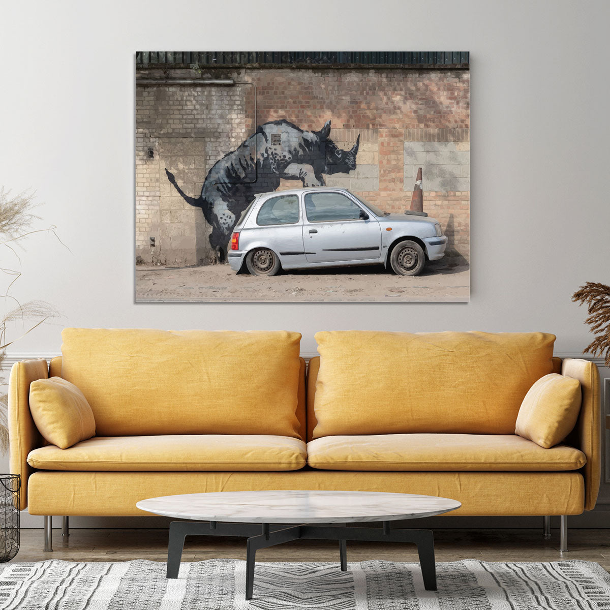 Banksy Rhino In Charlton Canvas Print or Poster | Canvas Art Rocks