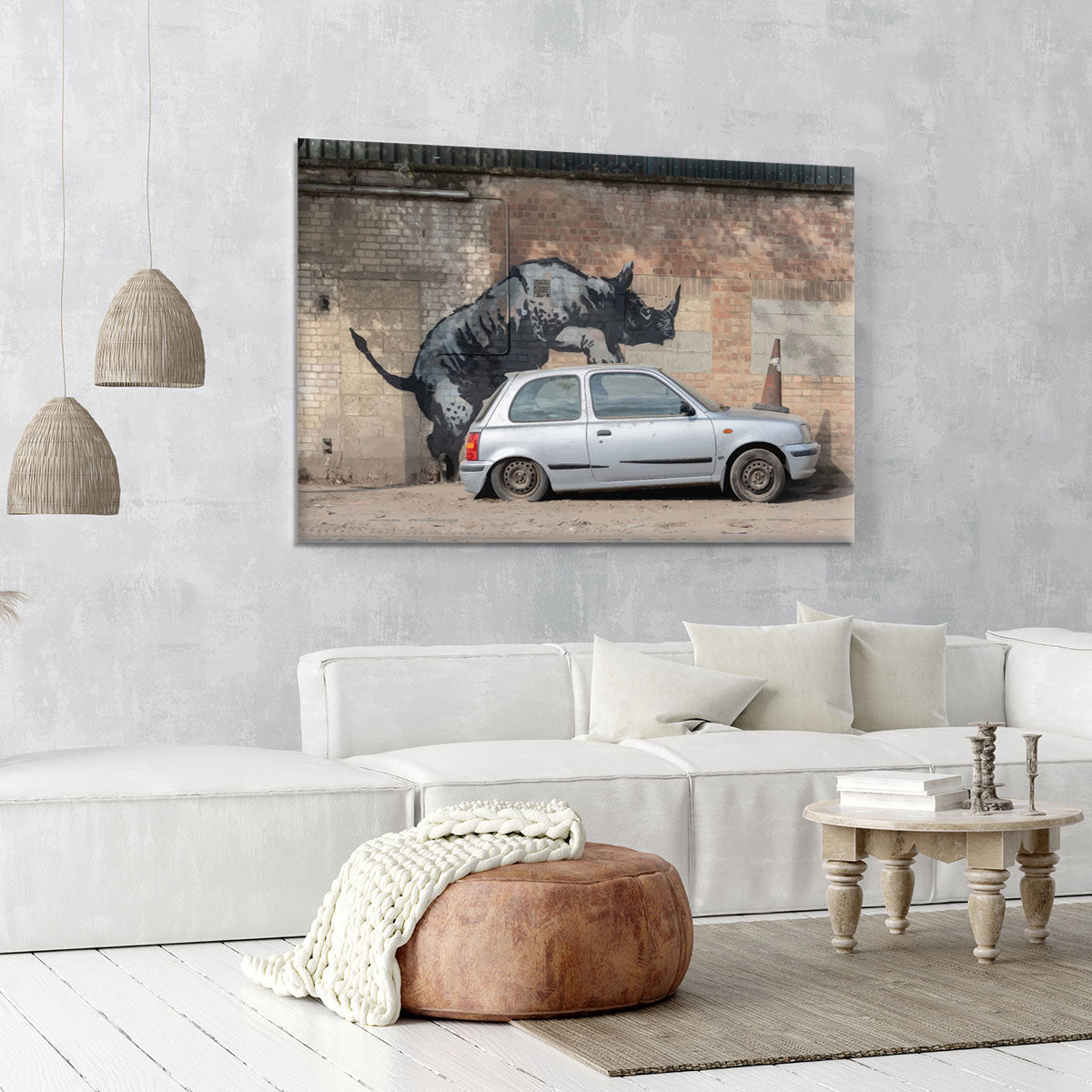 Banksy Rhino In Charlton Canvas Print or Poster | Canvas Art Rocks
