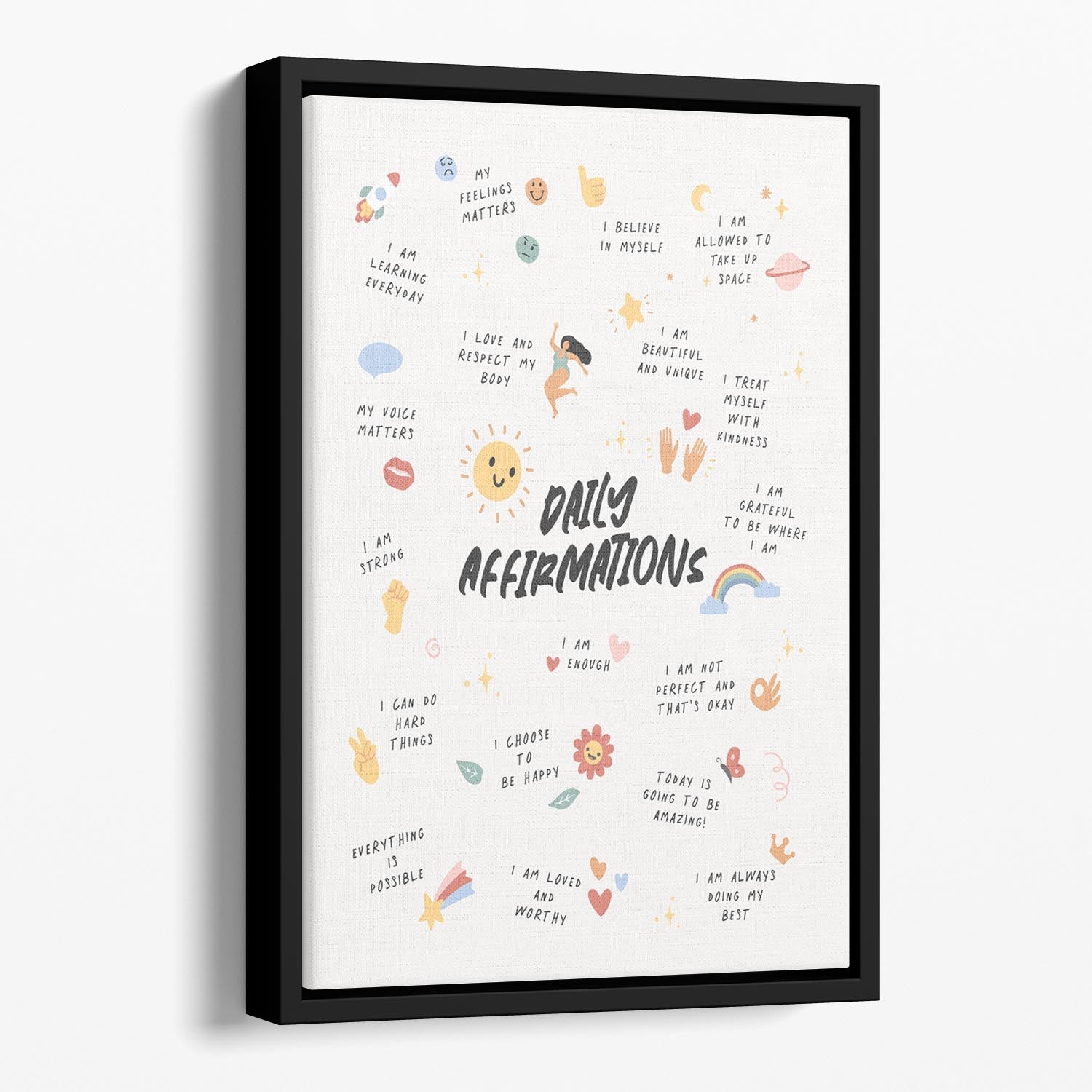 Daily Affirmations Emoji Floating Framed Canvas | Canvas Art Rocks