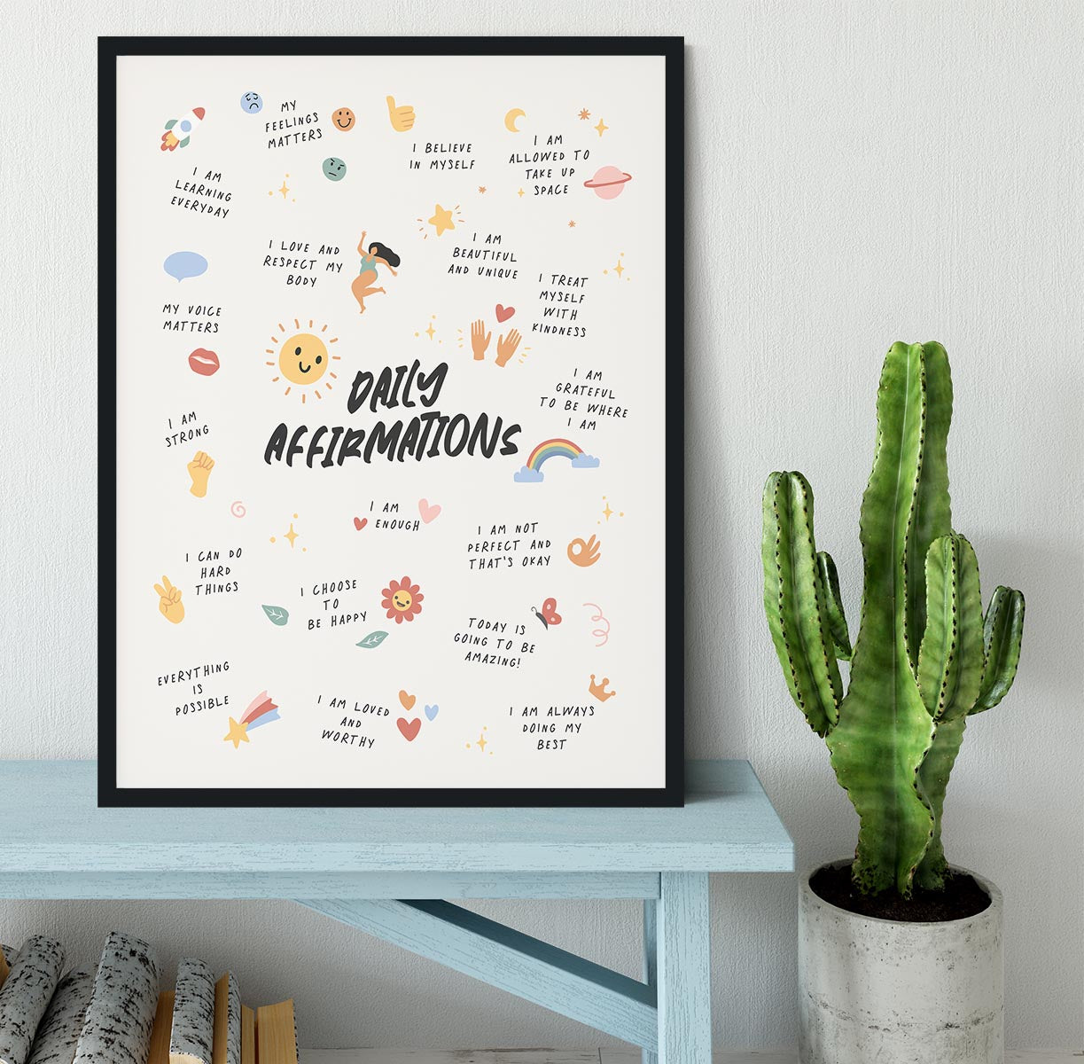 Daily Affirmations Emoji Framed Print | Canvas Art Rocks