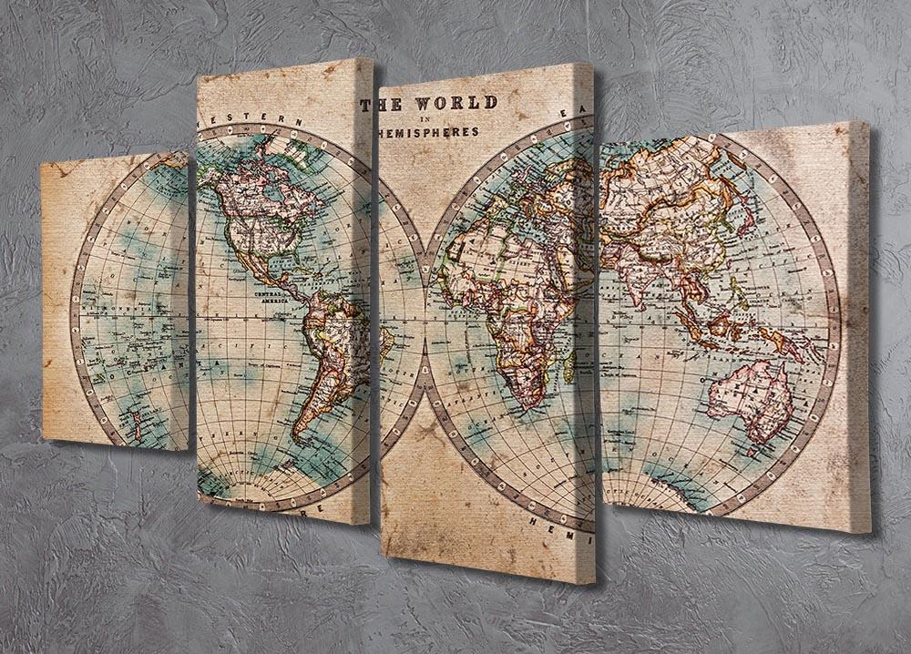 A genuine old stained World map 4 Split Panel Canvas | Canvas Art Rocks