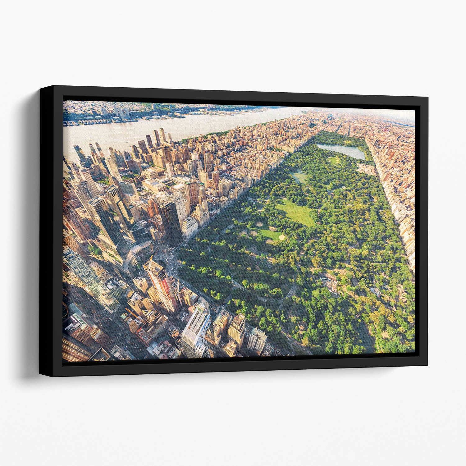 Aerial view looking north up Central Park Floating Framed Canvas ...