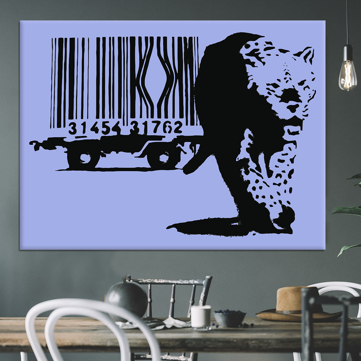 Banksy Barcode Leopard Blue Canvas Print or Poster | Canvas Art Rocks