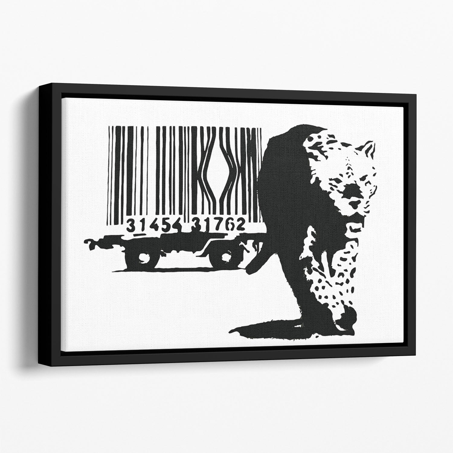 Banksy Barcode Leopard Floating Framed Canvas | Canvas Art Rocks