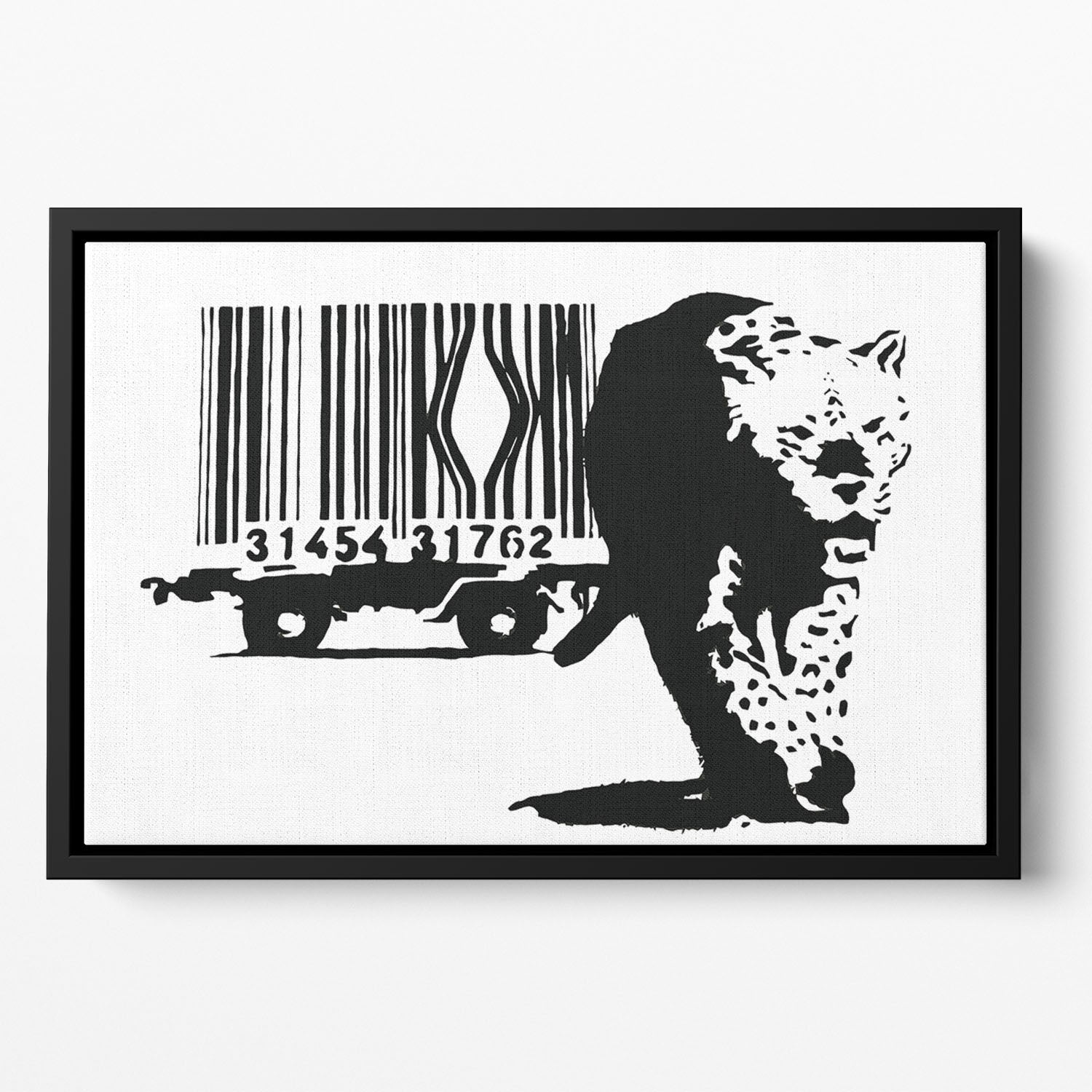 Banksy Barcode Leopard Floating Framed Canvas | Canvas Art Rocks