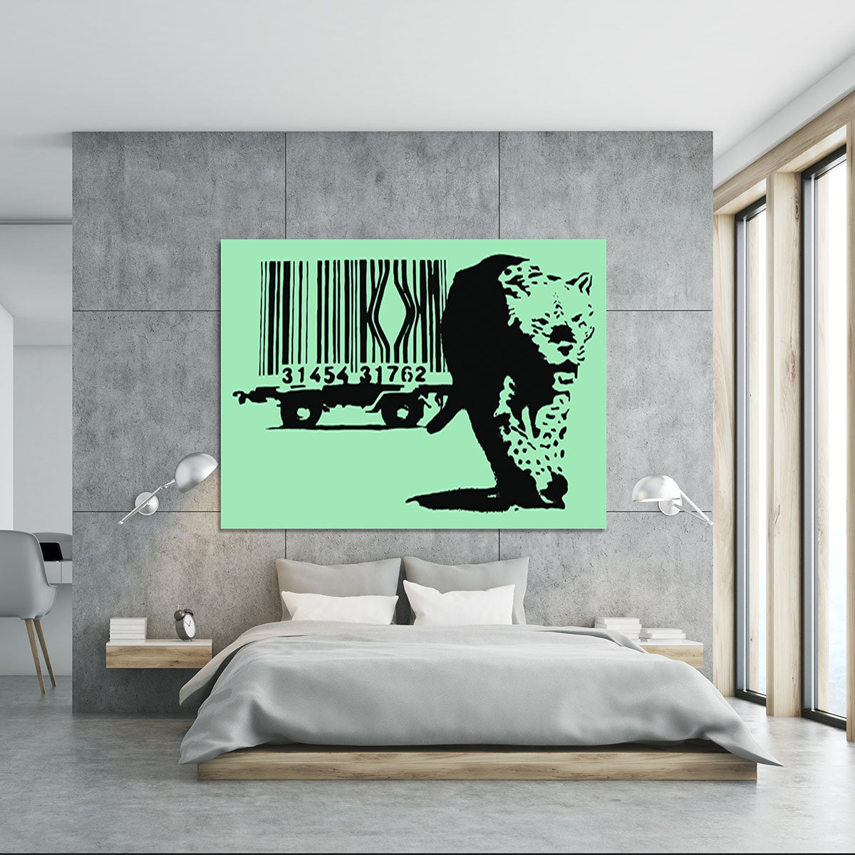 Banksy Barcode Leopard Green Canvas Print or Poster | Canvas Art Rocks