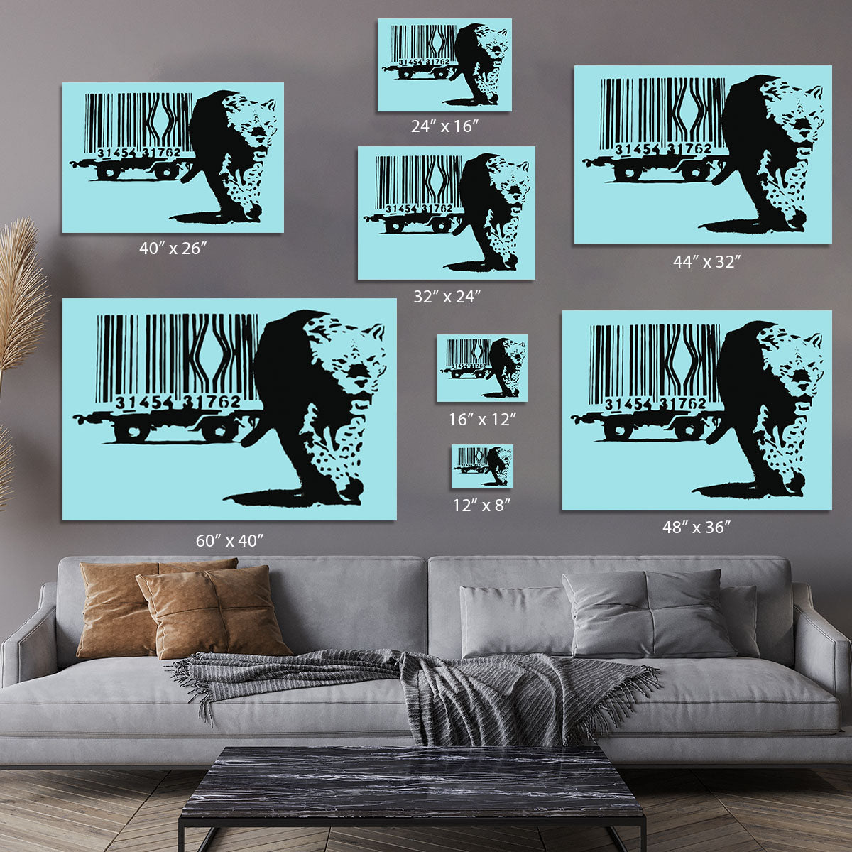 Banksy Barcode Leopard Light Blue Canvas Print or Poster | Canvas Art Rocks