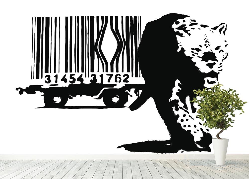 Banksy Barcode Leopard Wall Mural Wallpaper | Canvas Art Rocks
