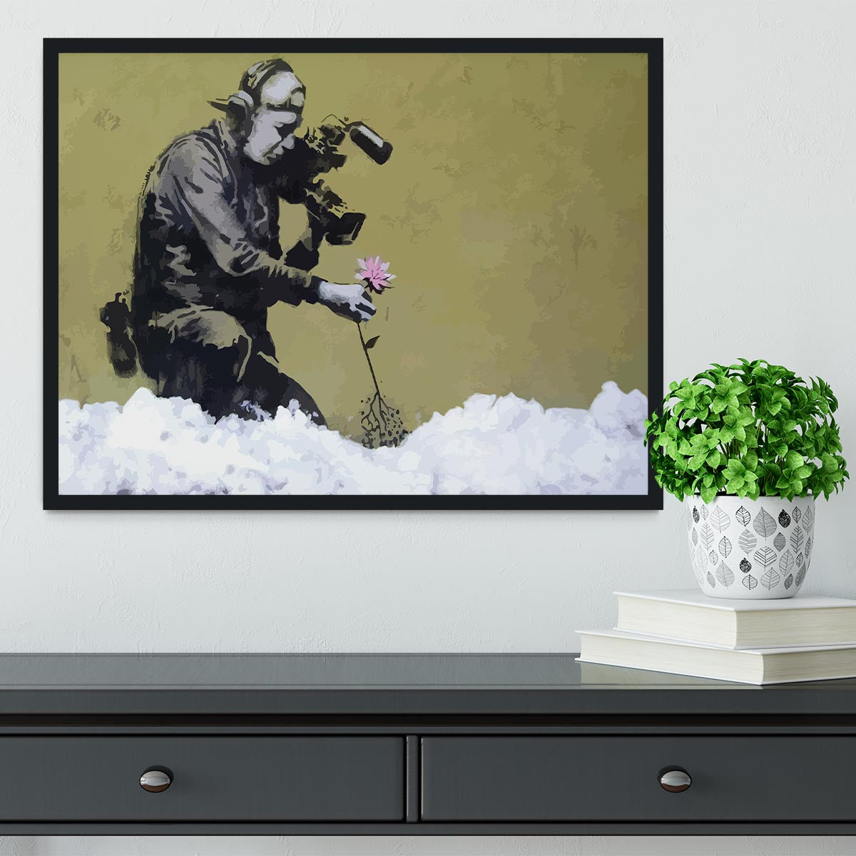 Banksy Cameraman and Flower Framed Print | Canvas Art Rocks