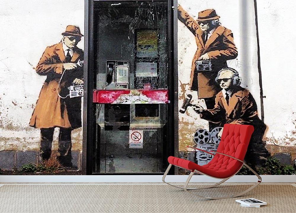 Banksy Cheltenham Telephone Box Spies Wall Mural Wallpaper | Canvas Art ...