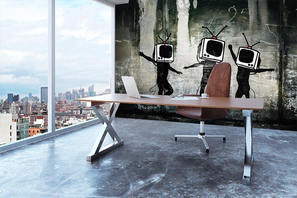 Banksy Dancing TV Heads Wall Mural Wallpaper | Canvas Art Rocks