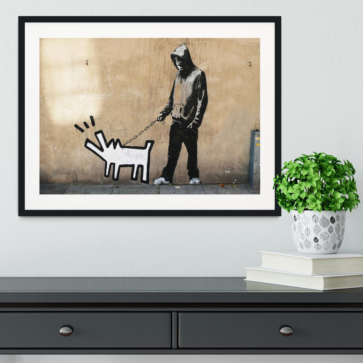 Banksy Keith Haring Dog Framed Print | Canvas Art Rocks