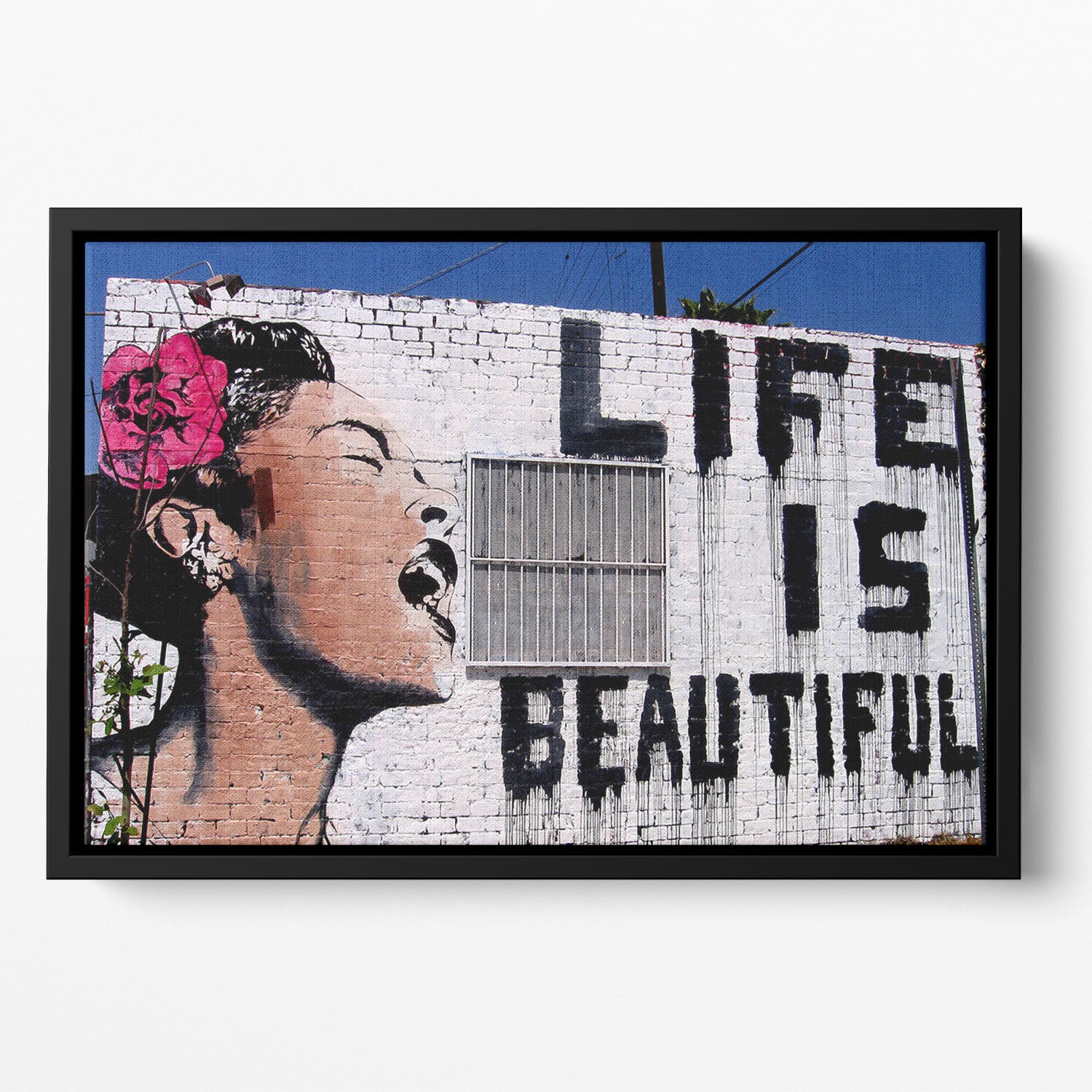 Banksy Life is Beautiful Floating Framed Canvas | Canvas Art Rocks