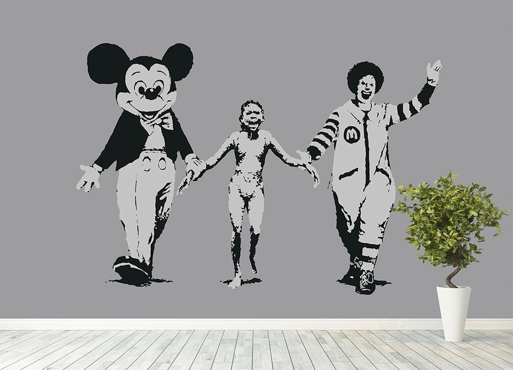 Banksy Mickey And Ronald Wall Mural Wallpaper | Canvas Art Rocks