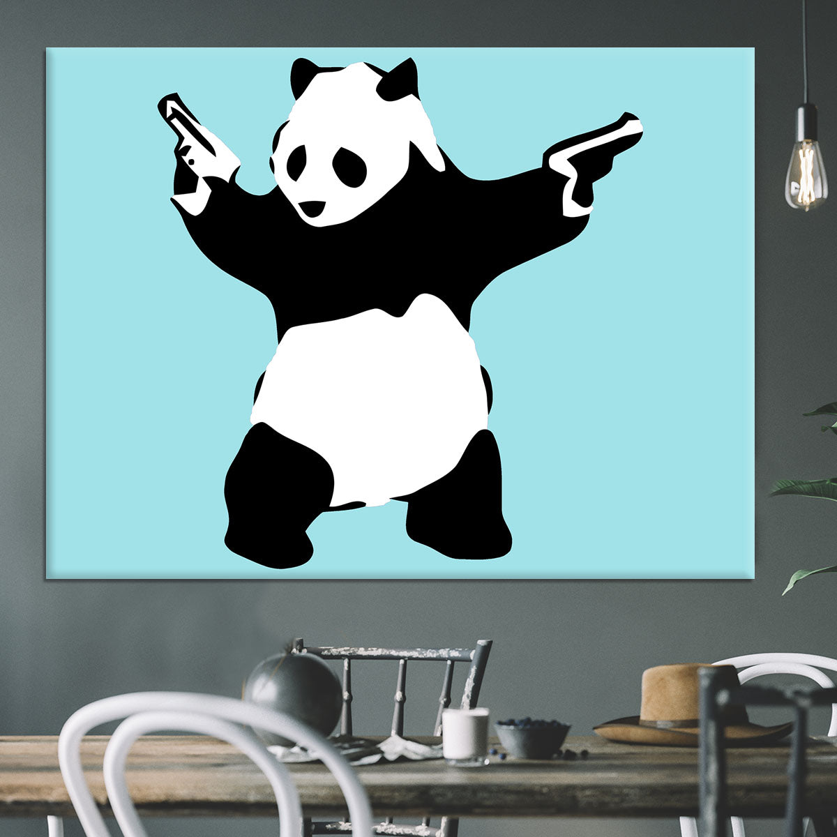 Banksy Panda Light Blue Canvas Print or Poster | Canvas Art Rocks