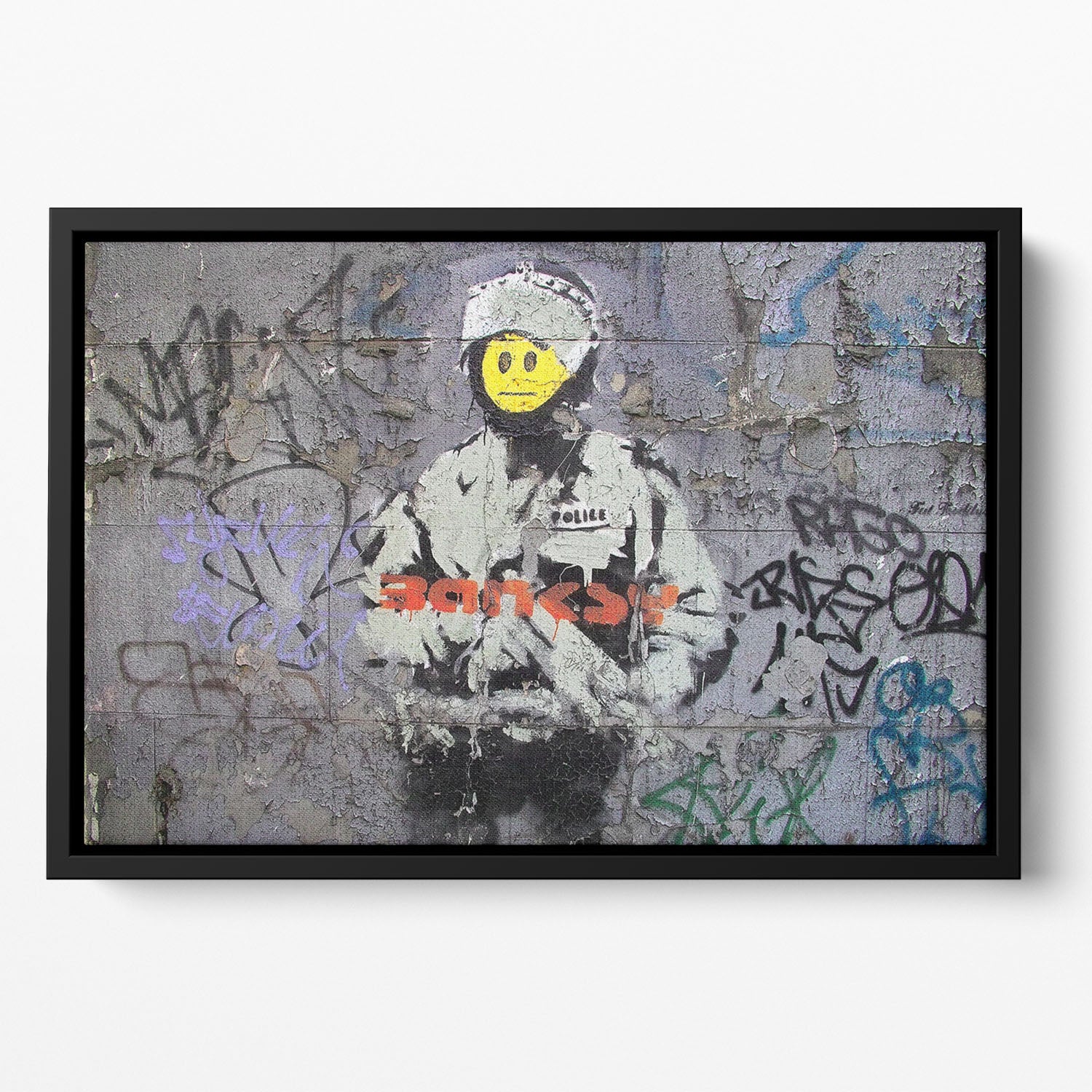 Banksy Smiley Riot Cop Floating Framed Canvas | Canvas Art Rocks