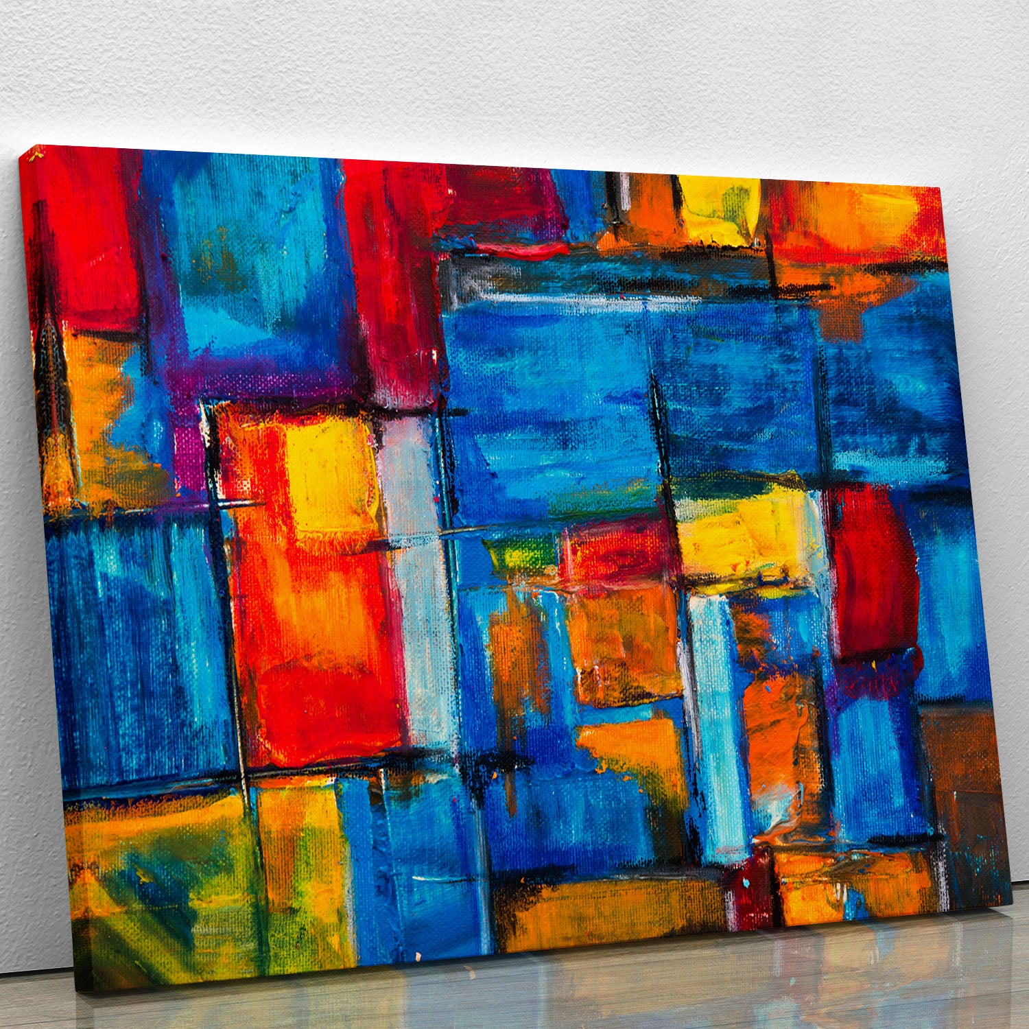 Blue and Red Square Abstract Painting Canvas Print or Poster | Canvas ...