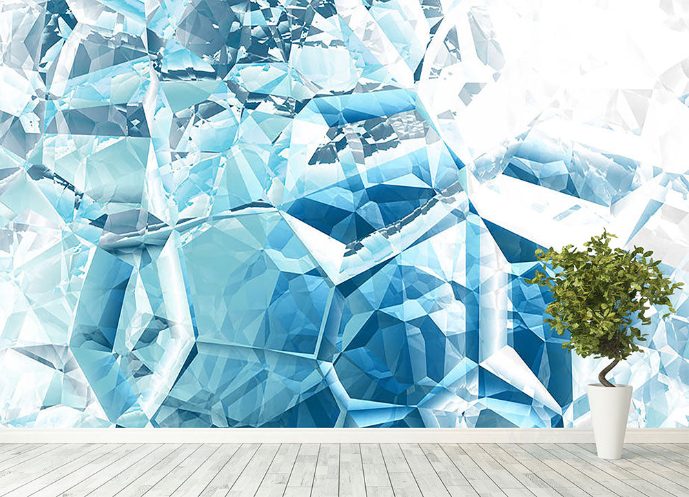 Blue and White Crystal Wall Mural Wallpaper | Canvas Art Rocks