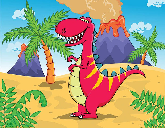 Dinosaur Volcano Cartoon Wall Mural Wallpaper | Canvas Art Rocks