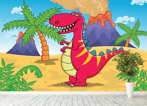 Dinosaur Volcano Cartoon Wall Mural Wallpaper | Canvas Art Rocks