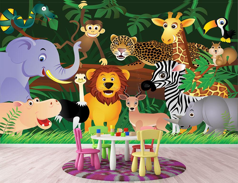 Frendly Animals in the jungle Wall Mural Wallpaper | Canvas Art Rocks