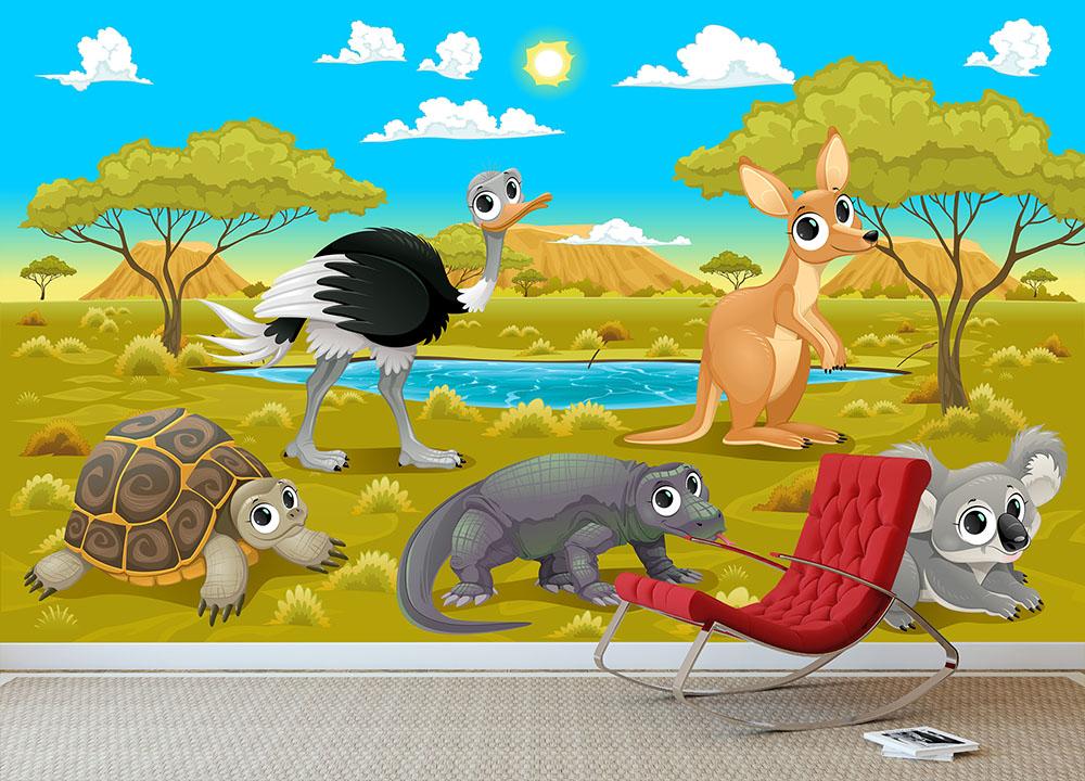 Funny cartoon Australian animals Wall Mural Wallpaper | Canvas Art Rocks