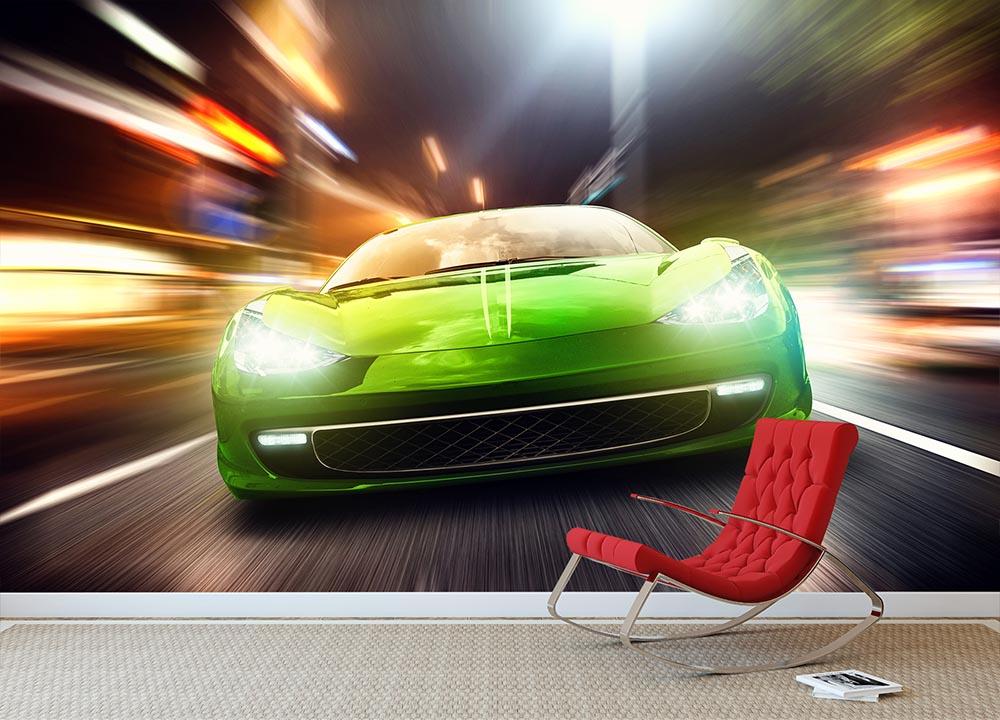 Green Race Car Wall Mural Wallpaper | Canvas Art Rocks