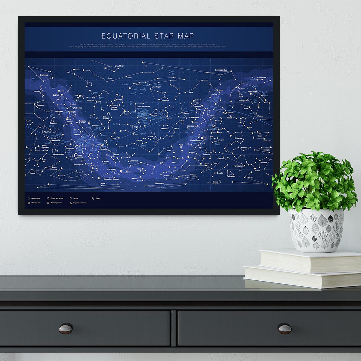 High detailed star map with names of stars contellations Framed Print ...