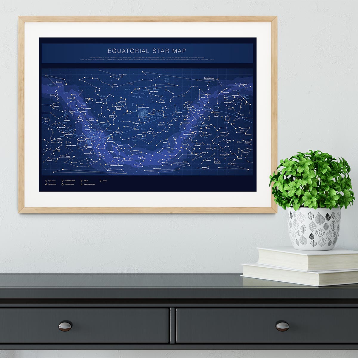 High detailed star map with names of stars contellations Framed Print ...