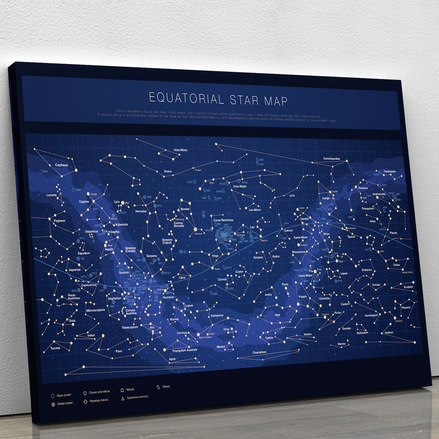 High detailed star map with names of stars contellations Canvas Print ...