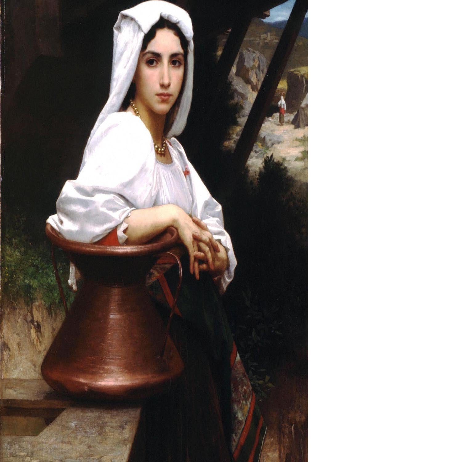 Italian Girl Drawing Water By Bouguereau Floating Framed Canvas ...