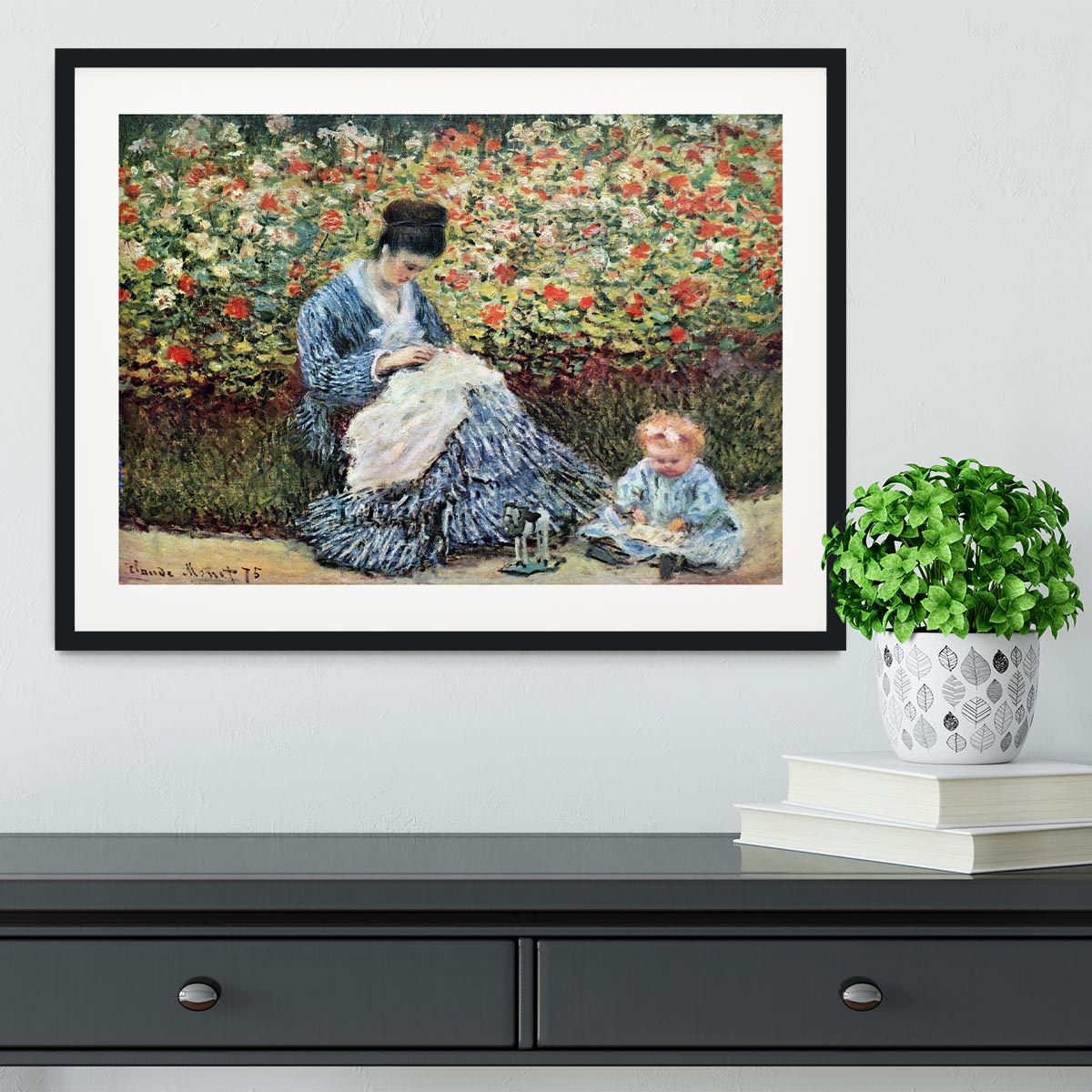 Madame Monet and child by Monet Framed Print | Canvas Art Rocks