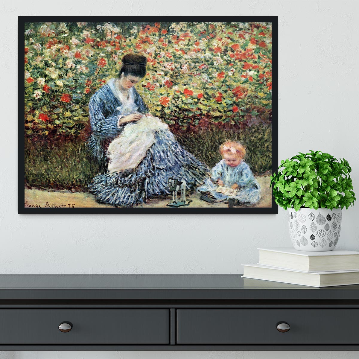 Madame Monet and child by Monet Framed Print | Canvas Art Rocks