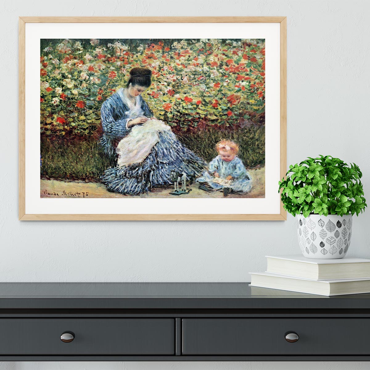 Madame Monet and child by Monet Framed Print | Canvas Art Rocks