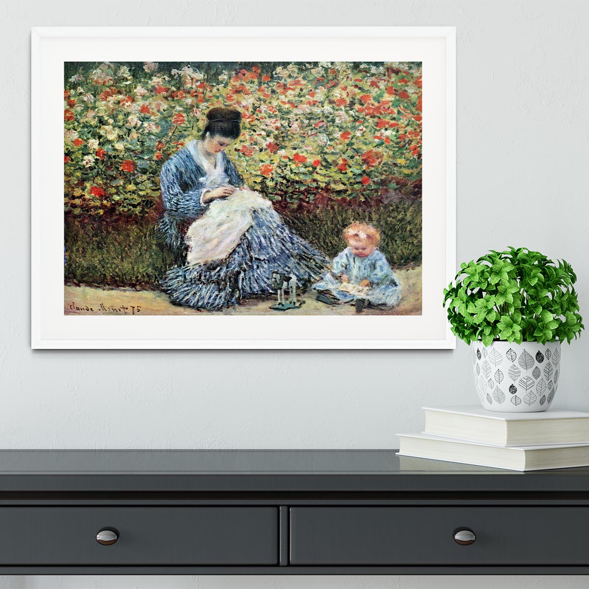 Madame Monet and child by Monet Framed Print | Canvas Art Rocks