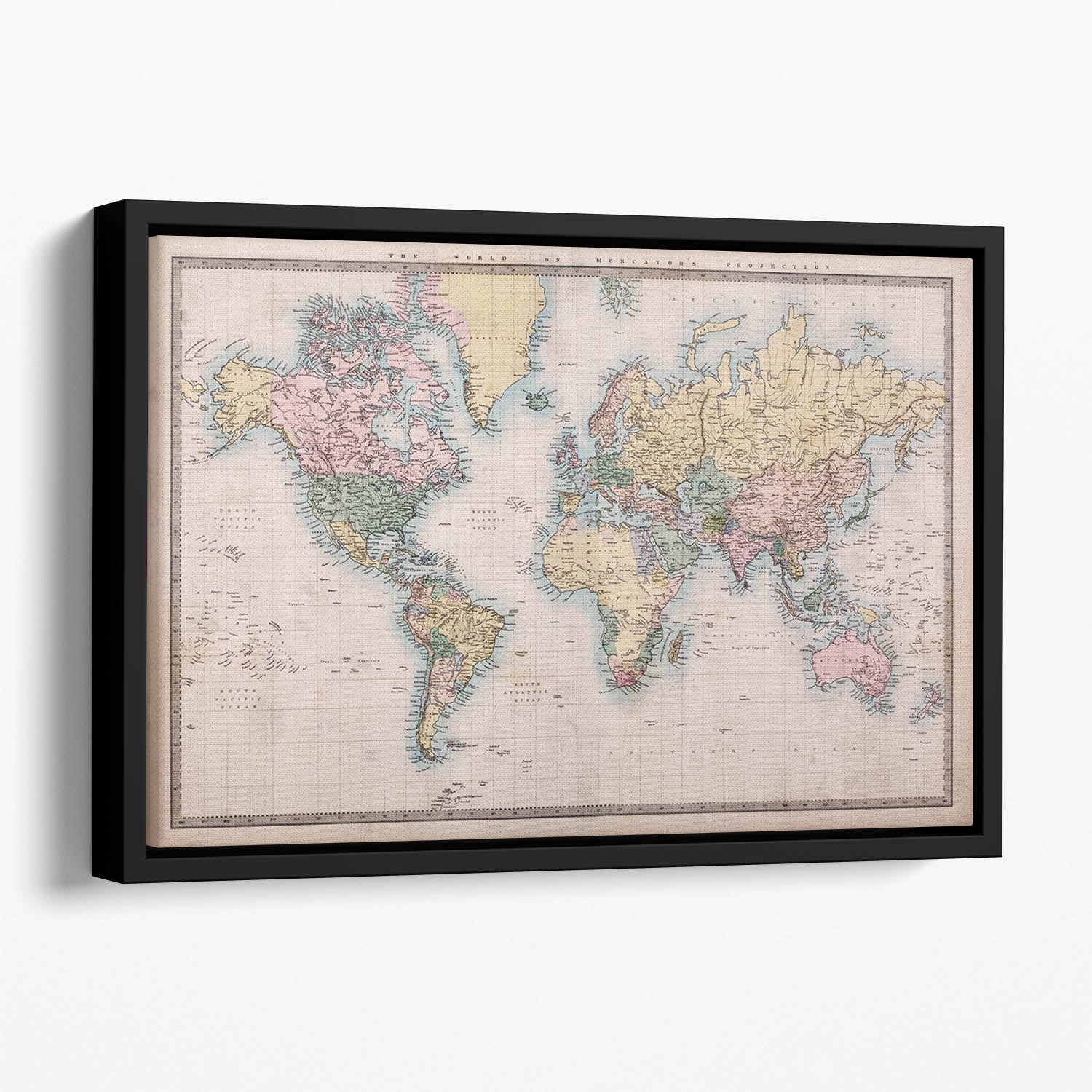 Original old hand coloured map Floating Framed Canvas | Canvas Art Rocks