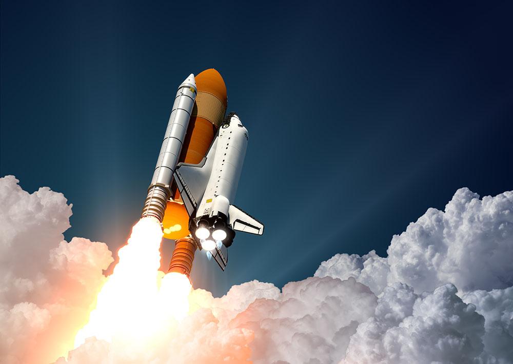 Realistic 3d Scene Of Space Shuttle Wall Mural Wallpaper | Canvas Art Rocks