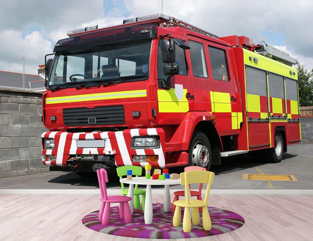 Red British fire engine Wall Mural Wallpaper | Canvas Art Rocks