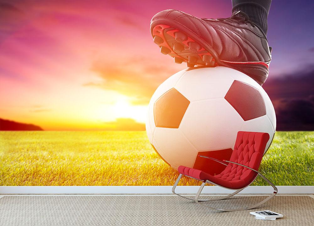 Soccer ball at the kickoff Wall Mural Wallpaper | Canvas Art Rocks