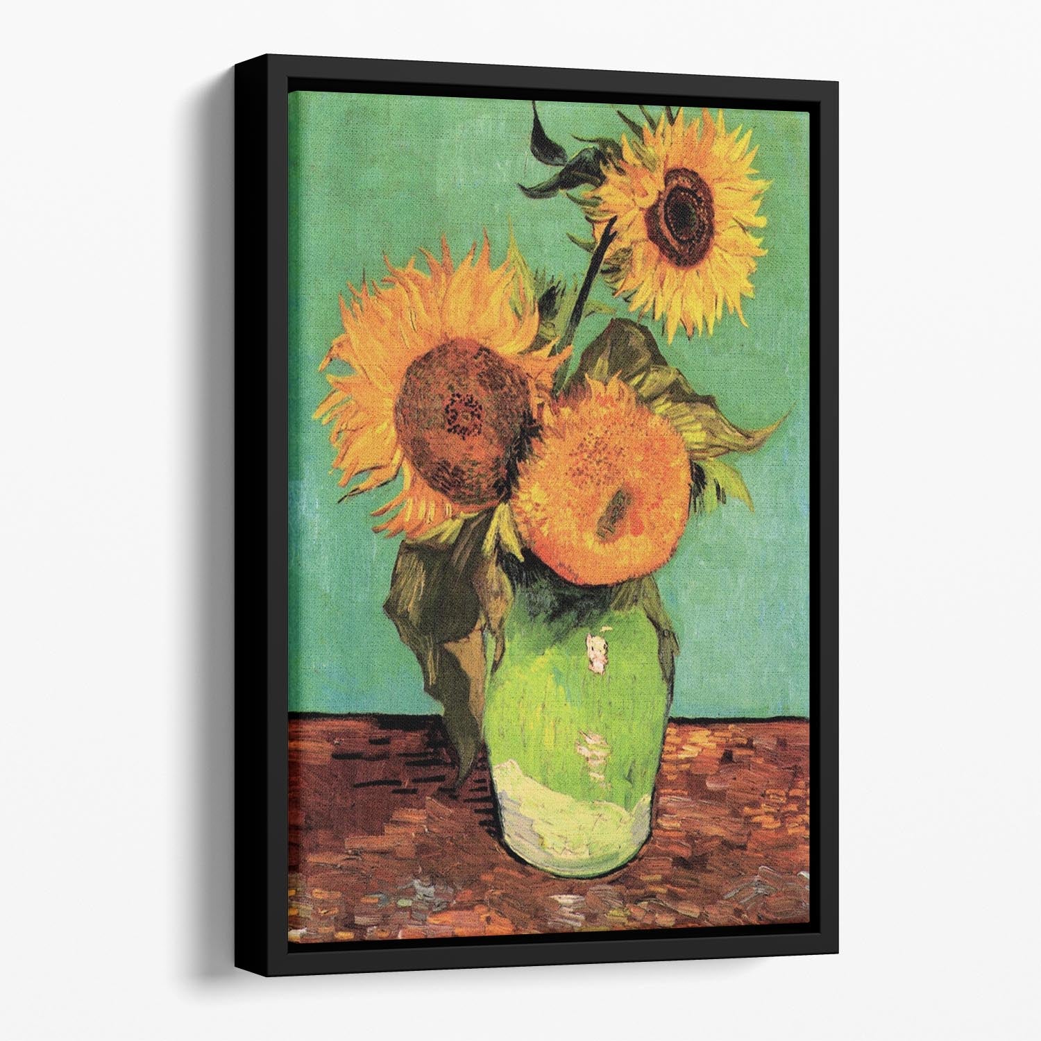 Three Sunflowers in a Vase by Van Gogh Floating Framed Canvas | Canvas ...