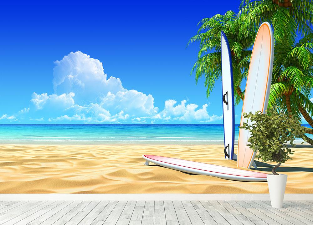 Three surf boards on idyllic tropical sand beach Wall Mural Wallpaper ...