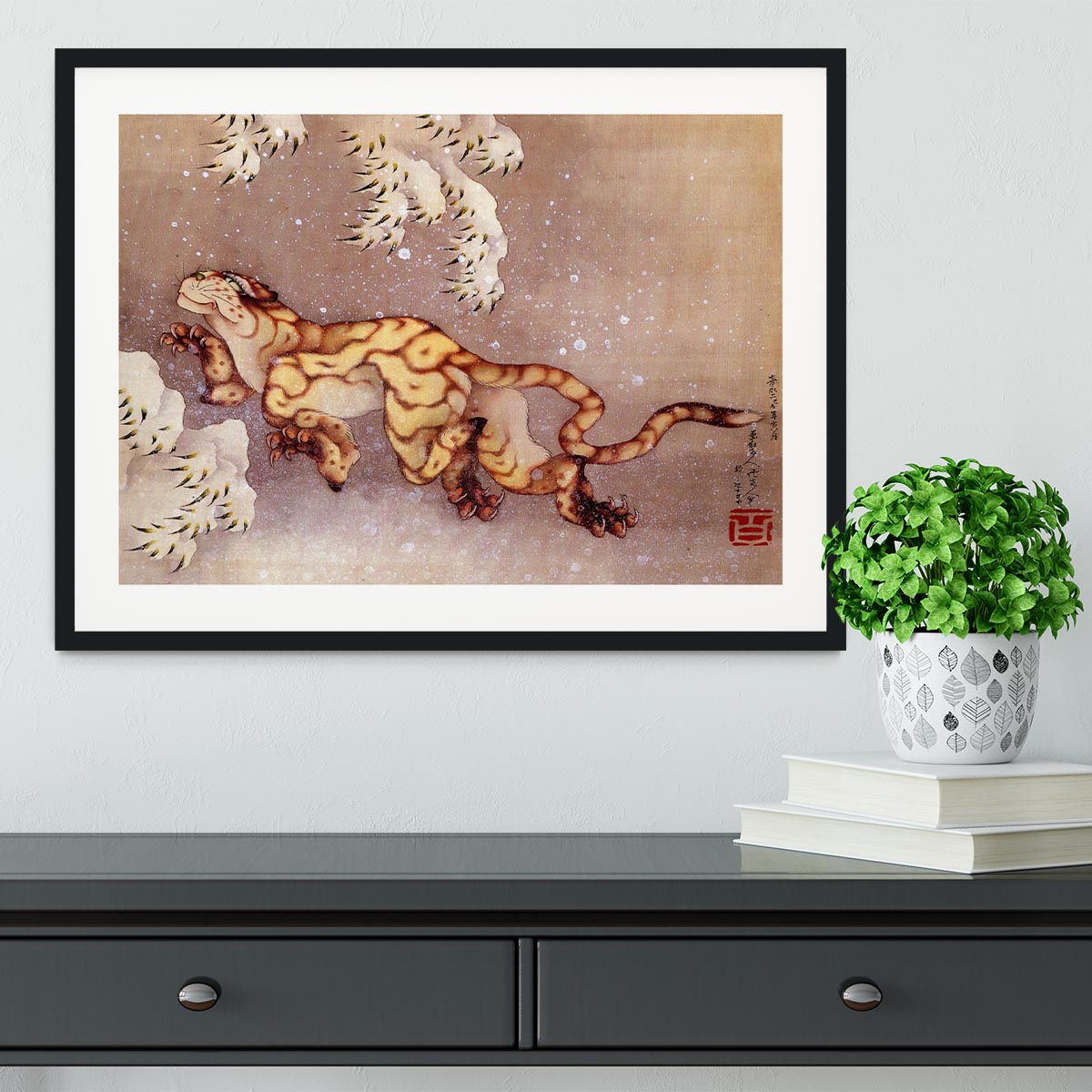 Tiger In The Snow By Hokusai Framed Print Canvas Art Rocks