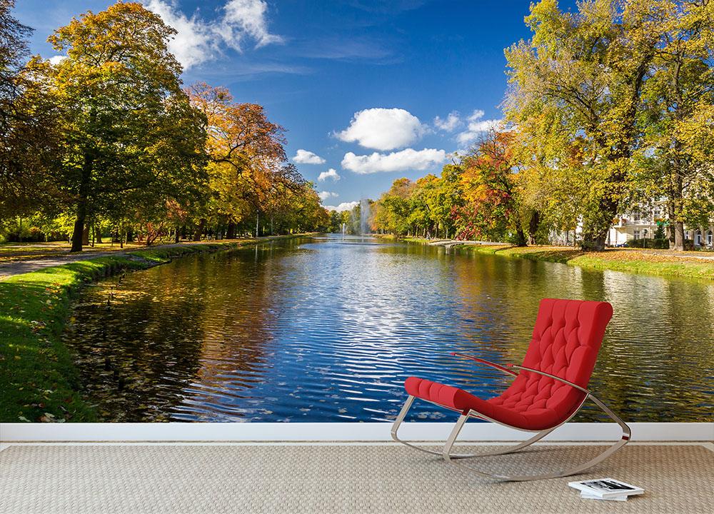 autumn park on the river Wall Mural Wallpaper | Canvas Art Rocks