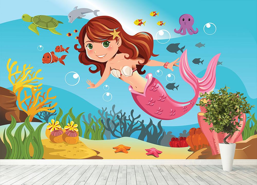 mermaid swimming underwater in the ocean Wall Mural Wallpaper | Canvas ...