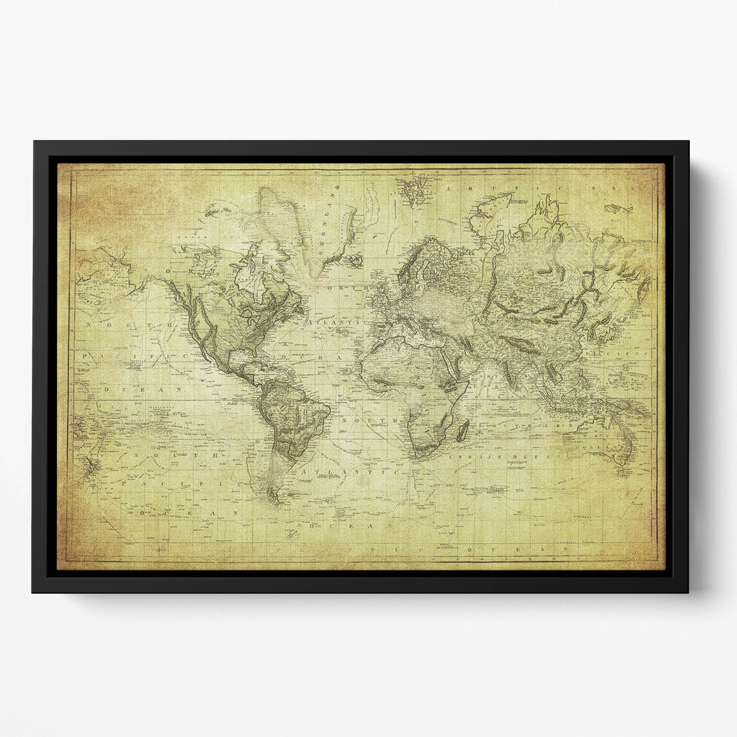 vintage map of the world 1831 Floating Framed Canvas | Canvas Art Rocks